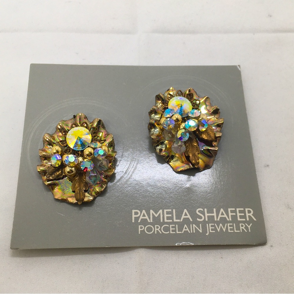 Vintage Pamela Shafer Porcelain And Ab Crystal Earrin… - Gem